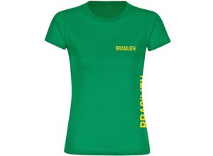 4068859285890 - multifanshop Damen T-Shirt - Brasilien - Brust & Seite - Druck gelb - Frauen