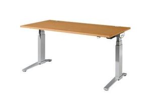 4250510856765 - Genius Schreibtisch PLANOVA ERGOSTYLE elektrisch höhenverstellbar Rechteck C-Fuß B 1600 x T 800 x H 645-1305 mm Buche weißaluminium