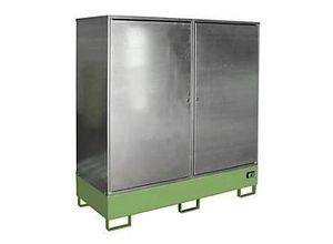 4052462036581 - Gefahrstoffschrank BAUER GS-2 Stahlblech unterfahrbar für 2 x 200 l Fässer B 1680 x T 690 x H 1780 mm grün