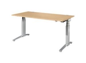 4250510856772 - Genius Schreibtisch PLANOVA ERGOSTYLE elektrisch höhenverstellbar Rechteck C-Fuß B 1600 x T 800 x H 645-1305 mm Ahorn weißaluminium