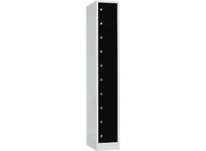 4250618204123 - Schließfachschrank Stahlbl Türanschl rechts Zylinderschloss 10 Fächer B 300 x H 1800 mm lgrau RAL 7035 tschw RAL 9005