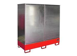 4052462043121 - Gefahrstoffschrank BAUER GS-2 Stahlblech unterfahrbar für 2 x 200 l Fässer B 1680 x T 690 x H 1780 mm rot