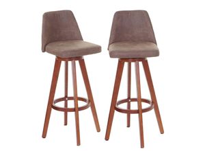 4057651266374 - 2er-Set Barhocker MCW-C43 Barstuhl Tresenhocker Holz Textil drehbar ~ Vintage braun helle Beine