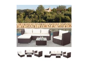 4057651288161 - Poly-Rattan-Garnitur Busto Gartengarnitur Sitzgruppe Sofa Lounge-Set ~ braun Kissen creme