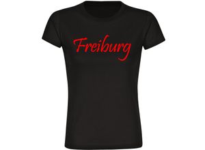 4068859158552 - multifanshop Damen T-Shirt - Freiburg - Schriftzug - Druck rot - Frauen