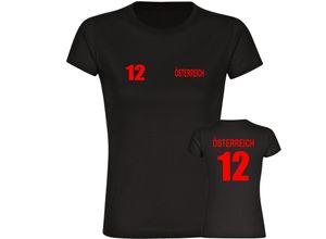 4068859468590 - multifanshop Damen T-Shirt - Österreich - Trikot Nummer 12 - Druck rot - Frauen