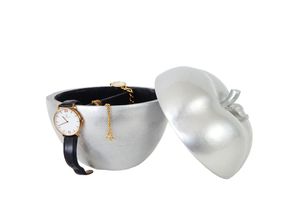 4052826183517 - Schmuckdose 21cm Polyresin Kosmetikdose Deko Figur Apfel silber