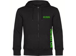 4068859168728 - multifanshop Kapuzen Sweatshirt Jacke - Wolfsburg - Brust & Seite - Druck grün - Sweat