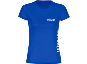 4068859021870 - multifanshop Damen T-Shirt - München blau - Brust & Seite - Druck weiß - Frauen