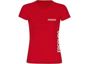 4068859076597 - multifanshop Damen T-Shirt - Freiburg - Brust & Seite - Druck weiß - Frauen