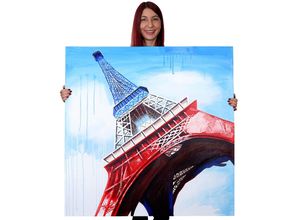 4057651134437 - Wandbild Eiffelturm Tricolore 100% handgemaltes Ölgemälde Gemälde XL 100x100cm
