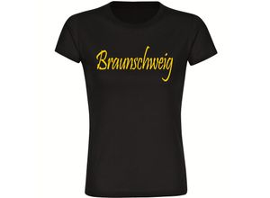 4068859206178 - multifanshop Damen T-Shirt - Braunschweig - Schriftzug - Druck gelb - Frauen