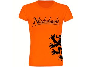 4068859459802 - multifanshop Damen T-Shirt - Niederlande - Löwe seitlich - Druck schwarz - Frauen