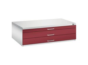 4055404387147 - CP 7200 Planschrank lichtgrau rubinrot 3 Schubladen 1350 x 960 x 420 cm