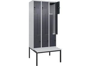 4067521119754 - Z-Spind Classic PLUS Sitzbank 3 Abteile lichtgrau   grau B 900 mm Sicherheits-Drehriegel untergebaut Kunststoff C+P