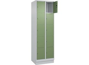 4066681683662 - 5er-Schließfachschrank Classic PLUS 2 Abteile lichtgrau   resedagrün B 600 mm 10 Fächer mit Bodensockel