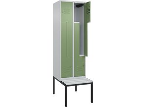 4067521118689 - Z-Spind Classic PLUS Sitzbank 2 Abteile lichtgrau   resedagrün B 600 mm Zylinderschloss untergebaut Kunststoff C+P
