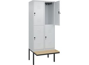 4066681747173 - Doppelstock-Spind Classic PLUS Sitzbank 2 Abteile lichtgrau B 800 mm Sicherheits-Drehriegel auskragend Buche-Hartholz C+P