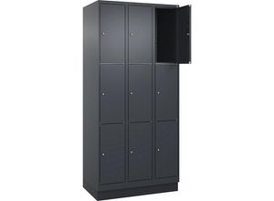 4066681693982 - 3er-Schließfachschrank Classic PLUS 3 Abteile grau B 900 mm 9 Fächer mit Bodensockel