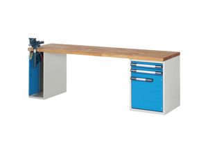 4061753257581 - eurokraft pro Werkbank Baukastensystem Serie 7000 2 Schubladen 1 Tür 1 Schraubstock linksseitig BxT 2500 x 700 mm