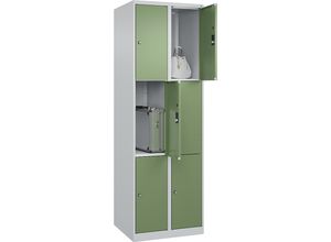 4067521350379 - 3er-Schließfachschrank Classic PLUS 2 Abteile lichtgrau   resedagrün B 600 mm 6 Fächer mit Bodengleitern