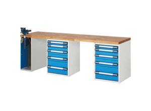4061753257420 - eurokraft pro Werkbank Baukastensystem Serie 7000 10 Schubladen 1 Schraubstock linkseitig BxT 2500 x 700 mm
