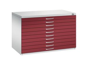 4053597133404 - CP 7100 Planschrank lichtgrau rubinrot 10 Schubladen 1100 x 765 x 760 cm