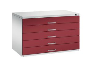 4055404384900 - CP 7100 Planschrank lichtgrau rubinrot 5 Schubladen 1100 x 765 x 760 cm