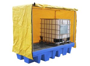 5060399593052 - Planen-Gefahrstoffdepot für 2 x IBC Tanks oder 8 x 205 l Fässer 1140 l Volumen bis 2500 kg PE & PVC blau-gelb