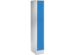 4250618204024 - Schließfachschrank Stahlbl Türanschl rechts Zylinderschloss 10 Fächer B 300 x H 1800 mm lgrau RAL 7035 lblau RAL 5012