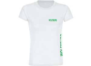 4068859168254 - multifanshop Damen T-Shirt - Wolfsburg - Brust & Seite - Druck grün - Frauen