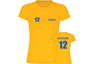 4068859297992 - multifanshop Damen T-Shirt - Ukraine - Trikot Nummer 12 - Druck blau - Frauen