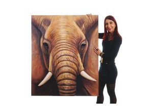 4057651056081 - Wandbild Nahaufnahme Elefant 100% handgemaltes Ölgemälde Gemälde XL 120x100cm