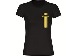 4068859188290 - multifanshop® Damen T-Shirt - Dortmund - Streifen - Druck gelb - Frauen