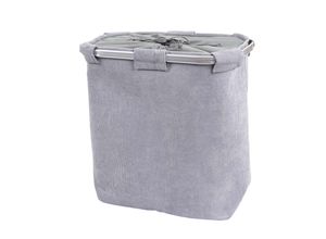 4057651543062 - Wäschesammler MCW-C34 Laundry Wäschebox Wäschekorb Wäschebehälter mit Netz 2 Fächer 56x49x30cm 82l ~ cord grau