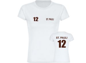 4068859192457 - multifanshop Damen T-Shirt - St Pauli - Trikot Nummer 12 - Druck braun - Frauen