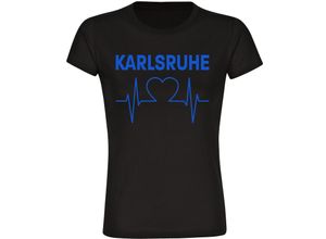 4068859038748 - multifanshop Damen T-Shirt - Karlsruhe - Herzschlag - Druck blau - Frauen