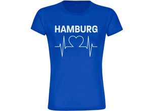 4068859008482 - multifanshop Damen T-Shirt - Hamburg - Herzschlag - Druck weiß - Frauen