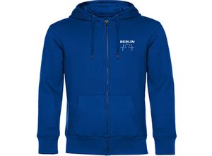 4068859032593 - multifanshop Kapuzen Sweatshirt Jacke - Berlin blau - Herzschlag - Druck weiß - Sweat