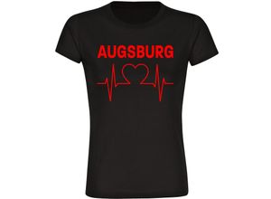 4068859101572 - multifanshop Damen T-Shirt - Augsburg - Herzschlag - Druck rot - Frauen