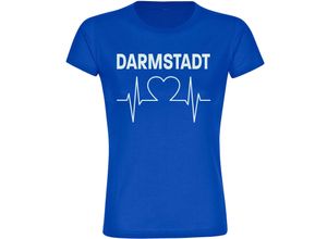 4068859035358 - multifanshop Damen T-Shirt - Darmstadt - Herzschlag - Druck weiß - Frauen