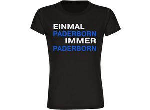 4068859058517 - multifanshop Damen T-Shirt - Paderborn - Einmal Immer - Druck blau - Frauen