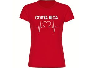 4068859223977 - multifanshop Damen T-Shirt - Costa Rica - Herzschlag - Druck weiß - Frauen