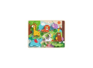 6972633372875 - Tooky Toy 3D Kinder Holz-Puzzle Tiere 8-teiliges Steckpuzzle ab 12 Monaten braun