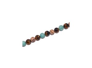 0096718219711 - Collier FIRETTI Schmuck Geschenk Halsschmuck Halskette Farbstein Edelstein Tigerauge Halsketten Gr Messing Länge 50 cm blau (messingfarben blau braun mehrfarbig) Damen Colliers Made in Germany - mit Amazonit Jade Tigerauge