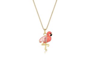 4050878550691 - Kette mit Anhänger ELLI Flamingo Tropic Emaille 925 Sterling Silber Halsketten Gr 45 ohne Stein Silber 925 (Sterlingsilber) Länge 45 cm goldfarben (gold) Damen Ketten mit Anhänger