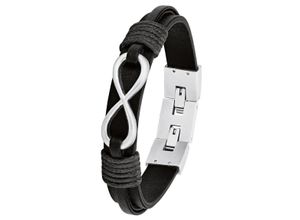 4056867017503 - Lederarmband SOLIVER Hauptkollektion - Infinity Unendlichkeitsschleife 2026136 Armbänder Gr Edelstahl-Leder schwarz (edelstahlfarben schwarz) Herren Lederarmbänder