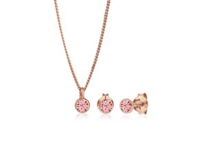 4050878505912 - Schmuckset ELLI Basic Solitär Kristalle Silber Schmuck-Sets Gr OneSize rosa (rosa weiß) Damen Schmucksets