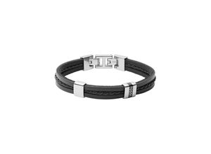 4064092045529 - Armband FOSSIL VINTAGE CASUAL JF03686040 Armbänder Gr Edelstahl-Leder schwarz (edelstahlfarben schwarz) Fossil