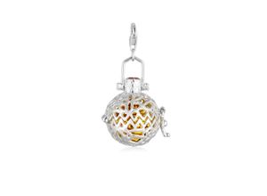 4056261034793 - Charm-Einhänger Klangkugel Ornament Granat Romantik 925 Silber Charms Gr mit Steinen silberfarben (silber dunkelrot) Damen Charms Anhänger